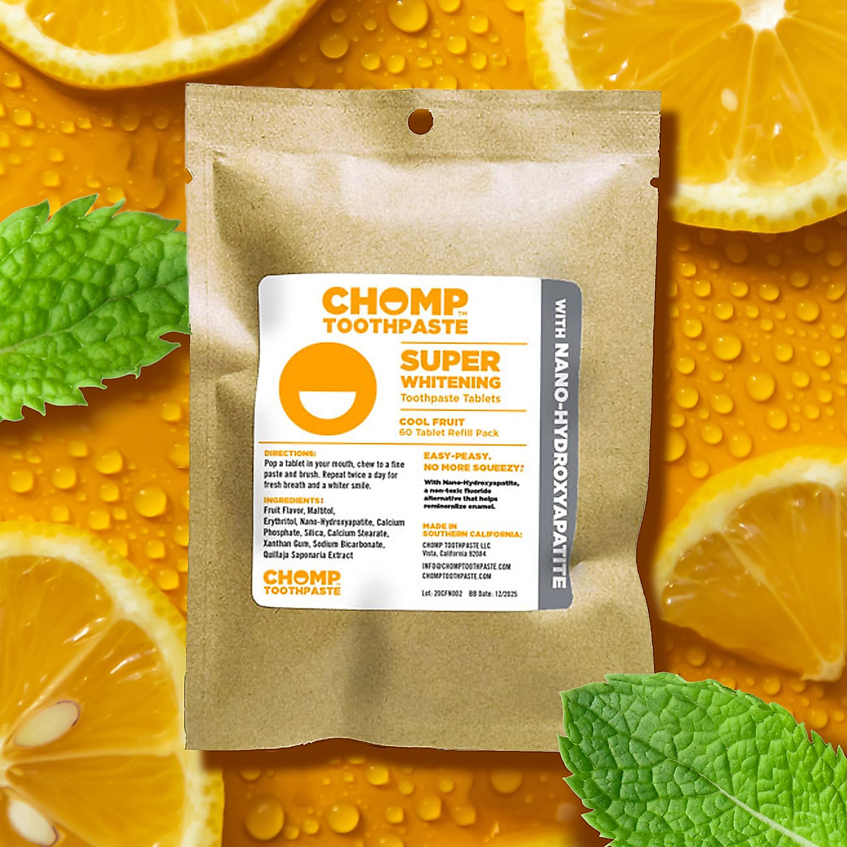 Chomp Super Whitening Cool Fruit Toothpaste Tablets with Nano Hydroxyapatite Refill