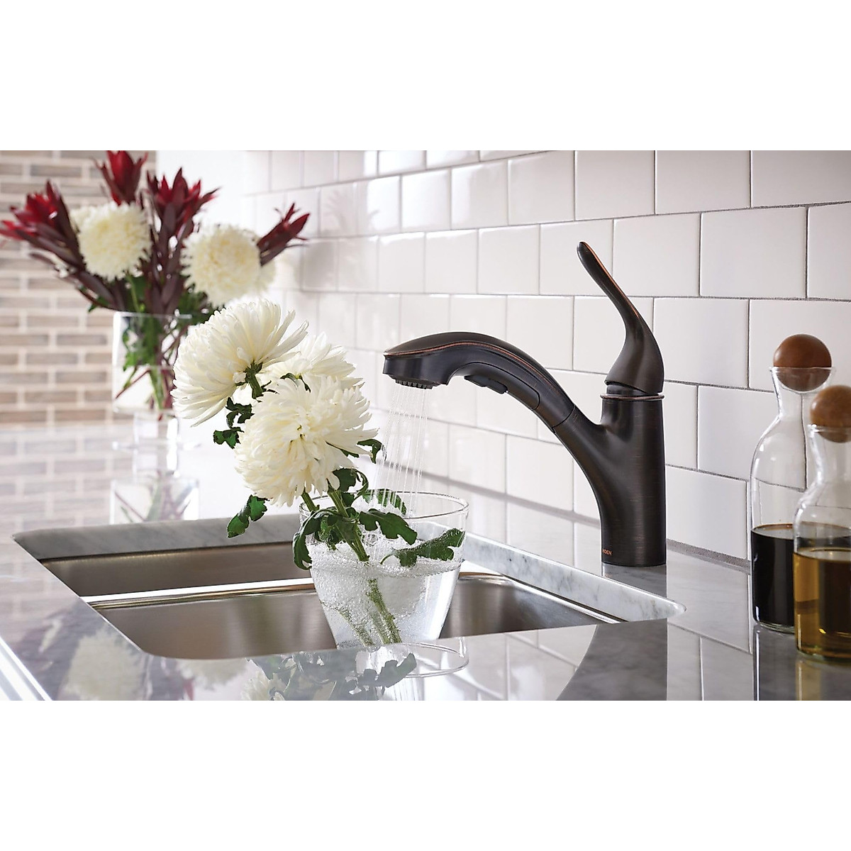 Moen Brecklyn Mediterranean Bronze Single-Handle Pull-Out Sprayer Kitchen Sink Faucet with Power Clean, 87557BRB