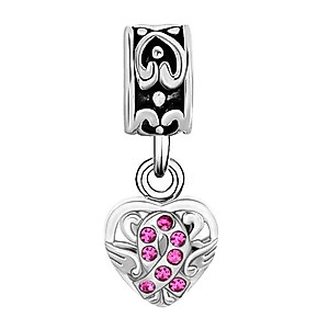 LovelyCharms Ribbon Breast Cancer Awareness Charm Heart Fits Bracelets