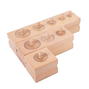 Montessori Toys for Babies 6-12 Months Wooden Knob Log Mini-Cylinder Block Preschool Learning Baby Game Sensory Toys for Kids(3 Piece Set)
