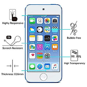OMOTON Tempered Glass Screen Protector for New iPod Touch 7th Generation 6th Gen 5th Gen (2015/2019 Released), 2 Pack