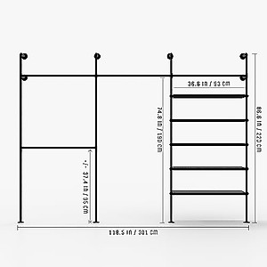 pamo industrial pipe clothing rack - JONTE - clothes rack for wardrobe, bedroom and as walk-in closet system. Sturdy clothing racks for hanging clothes I wall mounted heavy duty clothes rack