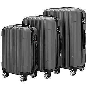 Karl home Luggage Set of 3 Hardside Carry on Suitcase Sets with Spinner Wheels & TSA lock, Portable Lightweight ABS Luggages for Travel, Business - Dark Grey (20/24/28)