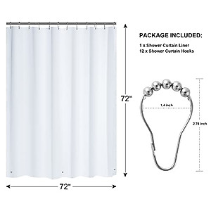AmazerBath Clear Shower Curtain Liner, 72x72 Plastic Shower Liner with 12 Shower Curtain Hooks, Waterproof Shower Curtain Liner, Cute Shower Curtains for Bathroom with Magnets and 12 Grommet Holes