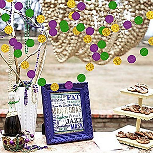 Gold Purple Green Circle Dots Garland Kit Mardi Gras Decoration Paper Bead Polk Dot Streamers Fat Tuesday/Shrove Tuesday Hanging Bunting Banner Backdrop Party Supplies Baby Shower/Wedding/Birthday