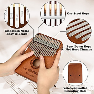 Kalimba Thumb Piano 17 Keys, Finger Piano Musical Instruments, Mbira Music Kids Gifts Adult Beginners Hand Pianos Brown