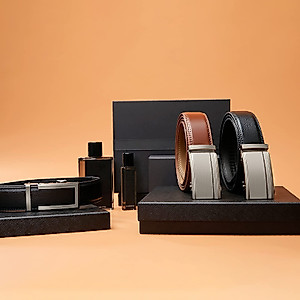 PlusZis 28"-68" Men's Leather Ratchet Dress Belt Big And Tall With Automatic Buckle