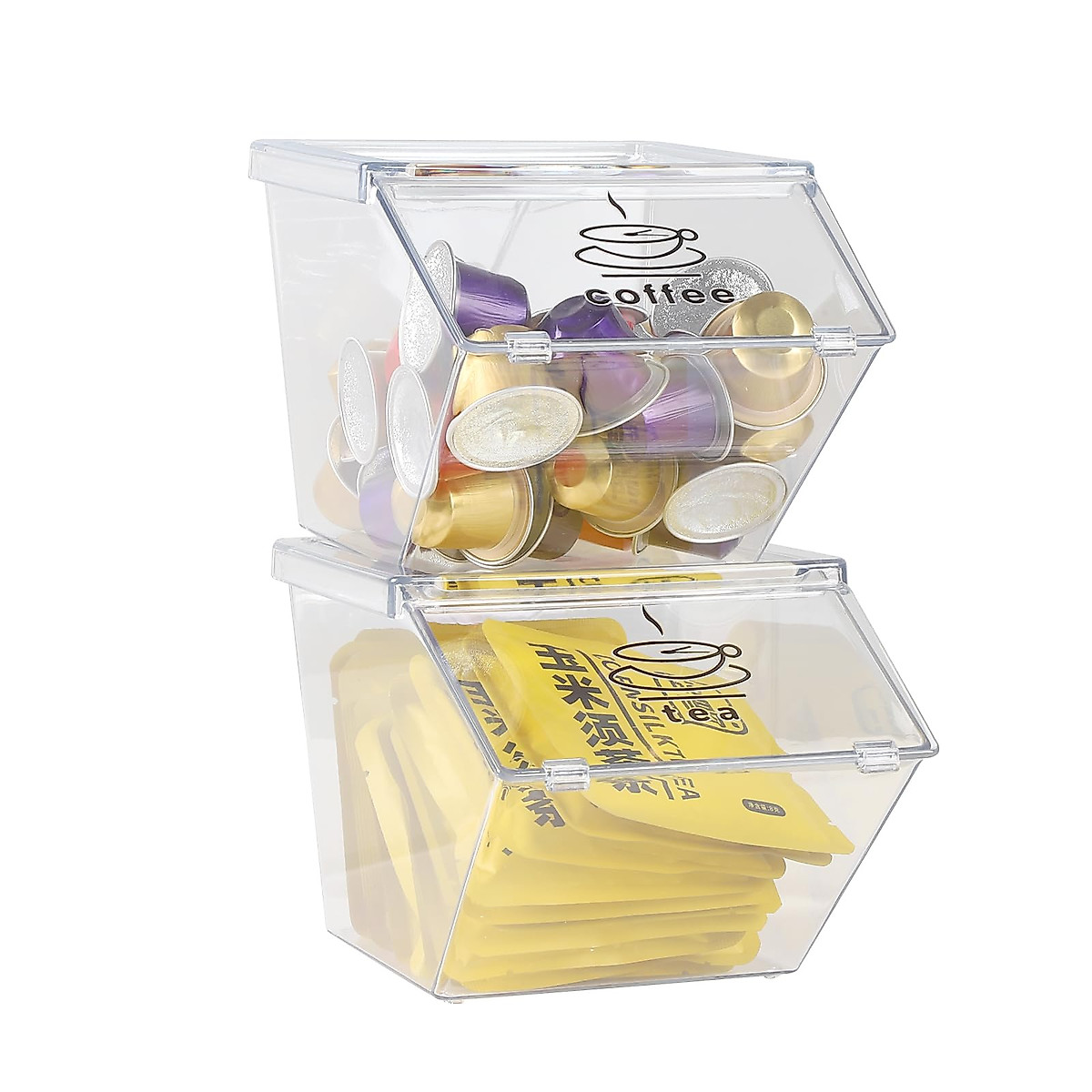 Yomjarl Tea Bag Storage 2 Pack Clear Plastic Tea Display Box Stackable Tea-Bag Holder Organiser Coffee Bar Organiser for Tea Bags,Sugar,Coffee Pods Storage for Kitchen Countertops Cabinets Pantry
