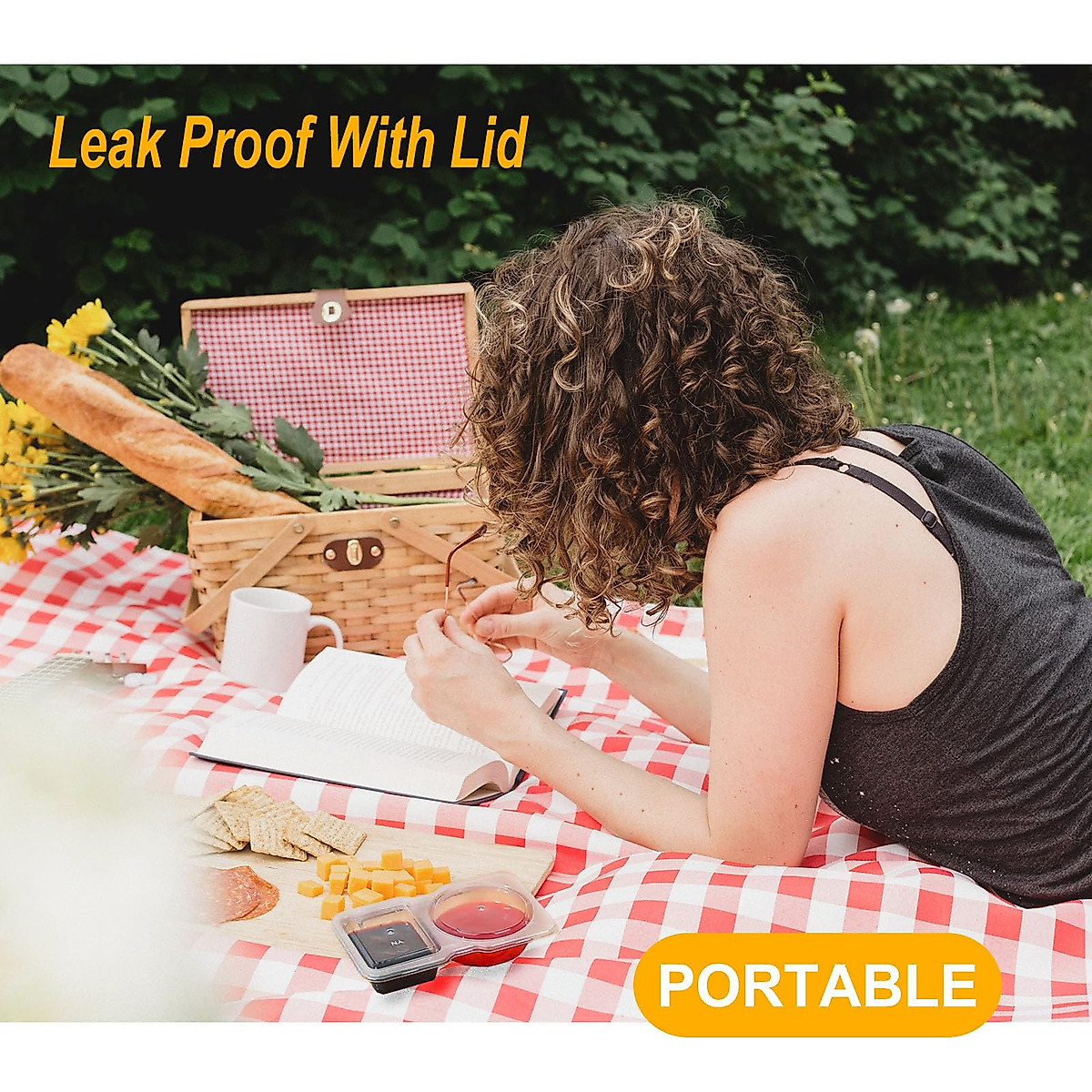 40PCS Double Compartment Snack Containers with Lids,Square & Round Condiment Containers with Lids,Disposable Double Compartment Snack Containers,Easy To Carry, Suitable for Takeout and Outdoor