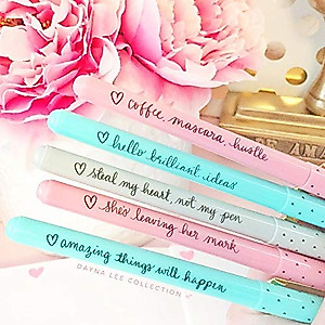 Eccolo Dayna Lee Collection Anything is Possible - Fine Tip Black Ink Ballpoint Pens (Set of 5), Inspiring Quotes, Gift Boxed