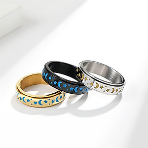 YLYYJ Personalized Luminous Star Moon Spinner Rings for Women Men Stainless Steel Fidget Anxiety Rings Relieving Stress Name Customized Engagement Promise Band Statement Jewelry,Glow in the Dark