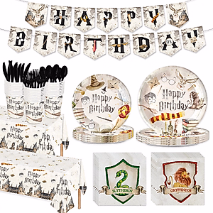 AURORAPARTY 170pcs Birthday Party Supplies Party Paper Plates Napkins Cups Kids Boys Birthday Decorations Birthday Tablecloth Banner Disposable Forks Tableware Set for 24 Guests