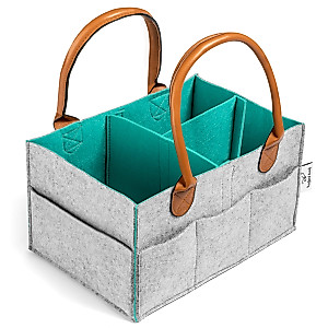 Rexford Brody Diaper Caddy Organizer - Extra Sturdy Double-Wall Felt Construction with Thick Leather Handles - Use for Any Portable Storage Needs - Stylish & Modern Two-Color Design