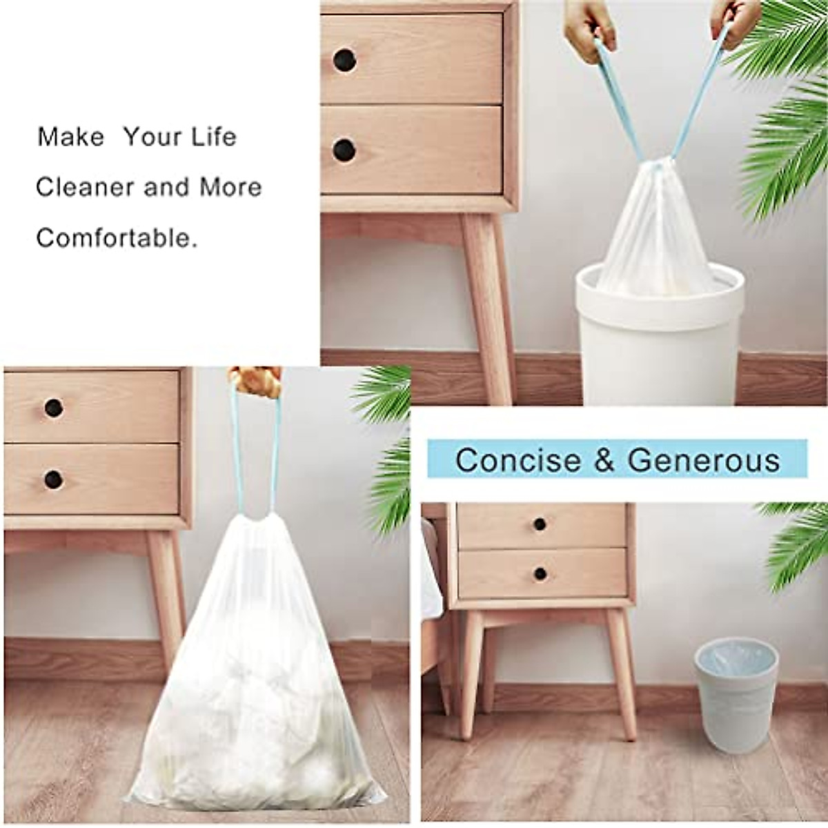 Small Trash Bag, 1.2 Gallon Garbage Bags Bathroom Trash can Liners for Bedroom Home Kitchen 80 Counts, Drawstring Shrink bag auto, White