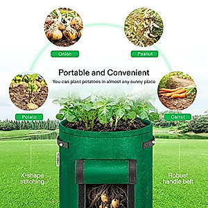 VIVOSUN 5-Pack 10 Gallon Potato Grow Bags, Fabric Pots with Handle and Roll-up Window, Green