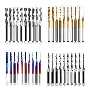 40pcs End Mills CNC Router Bits, 1/8 inch(3.175mm) Shank CNC Milling Carving Bit Set Including 2-Flute Flat & Ball Nose Spiral Bits, Nano Blue Coat & Titanium Coat End Mill, Suitable for ER 11 Collet
