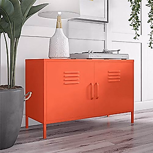 Novogratz Cache 2 Door Metal Locker Accent Storage Cabinet, Orange