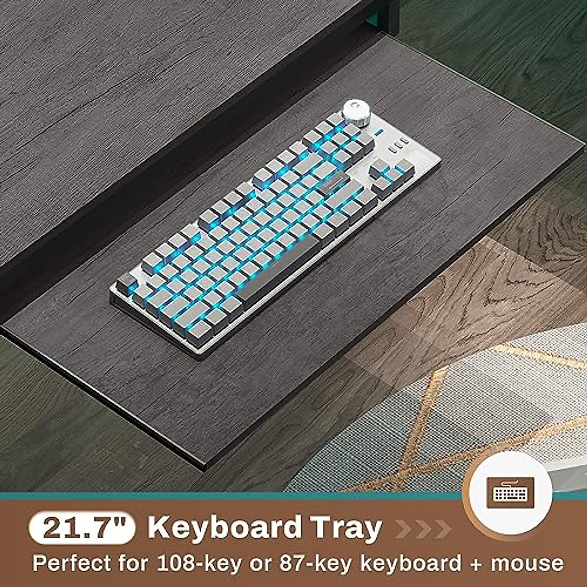 SEDETA L Shaped Gaming Desk, Home Office Desk or Corner Desk, L Shaped Desk with Power Outlets & LED Strip, Monitor Stand, Keyboard Tray, Pegboard and Storage Shelves, Grey