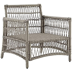 Crosley Furniture Thatcher Wicker Outdoor Chair for Porch, Deck, Backyard, Driftwood with Creme Cushions