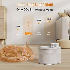 MEGADOO Wireless cat Fountain, Battery Driven Automatic Fountain with Motion Sensor, 74oz/2.2L Ultra Quiet cat Fountain Basin, with 3 Large Filters, Suitable for Cats, Dogs, and Multiple Pets