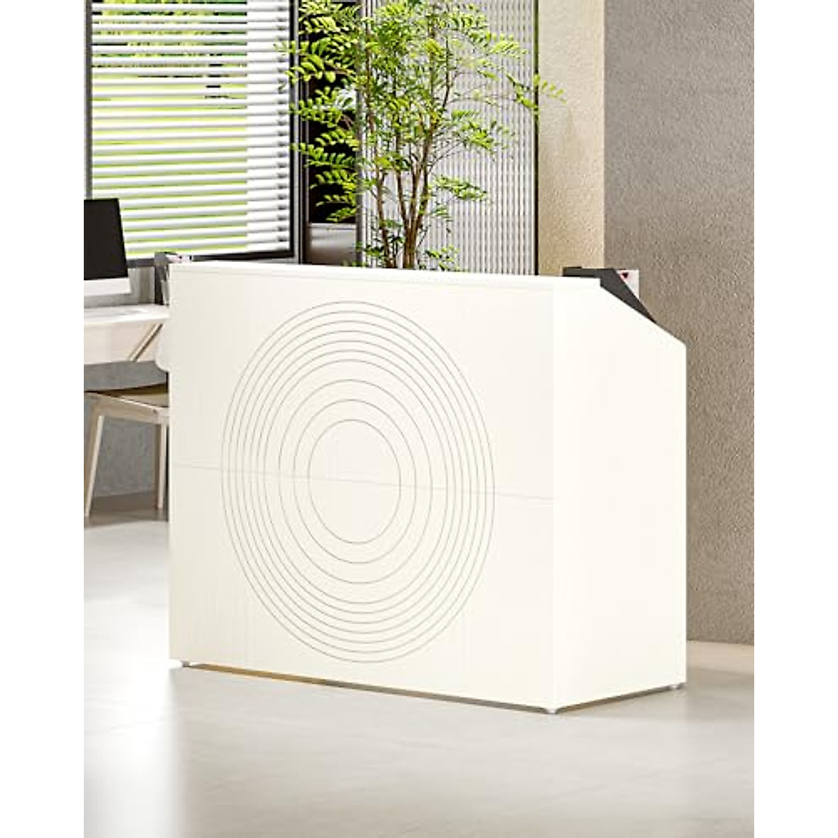 LITTLE TREE 47-Inch Reception Desk with Counter, White Front Desk Reception Room Table, Retail Counter for Checkout, Modern Welcome Desk for Lobby, Office, Beauty Salon