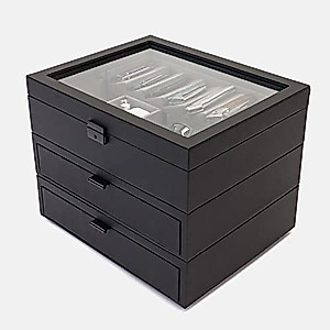Kaviso Cache Display Valet Storage Drawer - EDC, Blade, Watch, and Jewelry Storage Drawer add-on, Microfiber Lining, Faux Leather, Stackable (Valet Storage Drawer) Black