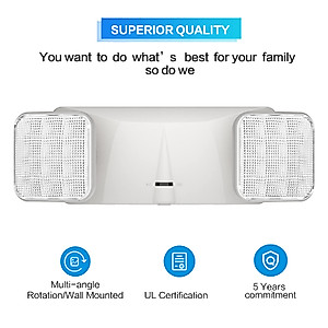 SPECTSUN 2 Packs Led Emergency Light White, Adjustable Square Head Emergency Led Light with Battery, White Emergency Light/Emergency Light Fixture/Emergency Exit Sign/Emergency Exit Light.