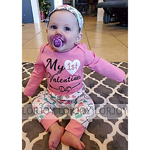 lorjoy Newborn Baby Girls My First Valentine's Day Outfit Set Long Sleeve Bodysuit (3-6 Months)