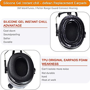 Silicone Gel Instant chill - defean Replacement Earpads Ear Cushion Compatible with 3M WorkTunes/Peltor Range Guard Connect Hearing Protector,(Not Compatible with Walker Razor Range Headset)