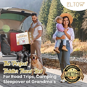 ELTOW Inflatable Toddler Travel Bed with Safety Bumpers, Portable Toddler Bed for Travel & Camping, Complete Kids Air Mattress Set, Toddler Blow Up Mattress with Sides, High Speed Pump, Carry Bag