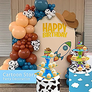 3-Tier Cartoon Story Cupcake Stand 2 Sets Cardboard Cake Stand Dessert Tower Holder for Toy Theme Birthday Decoration Baby Shower Party Supplies