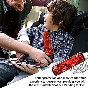 Spider Seat Belt Cover for Kids, Seat Belt Pad for Boys, Car Seat Straps Shoulder Pads for Kids, Kid's Seat Belt Cushion, Shoulder Strap Pad, 1 Piece（RED)