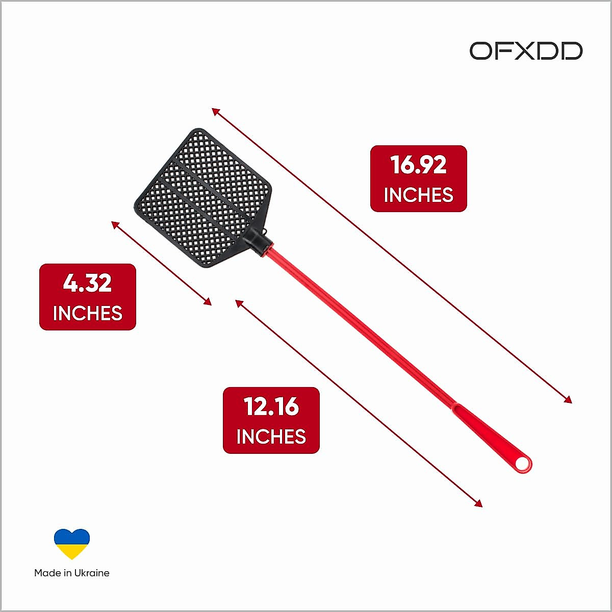 OFXDD Rubber Fly Swatter, Long Fly Swatter Pack, Fly Swatter Heavy Duty, Red Color (3 Pack)