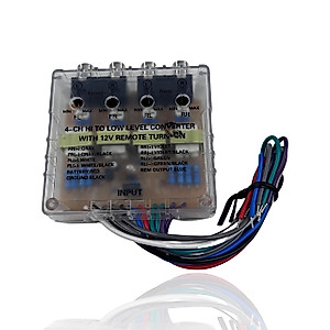 Audiotek 4 Channels Car Audio Hi Low High to Low Impedance RCA Line Converter for Car Receiver and Amplifier + Built-in Remote Turn-On, Ground Loop Isolator - at-HL5