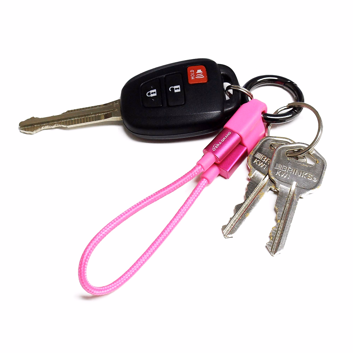 Tera Grand - Apple MFi Certified Keychain Braided Lightning Cable for iPhone 14/13/12/11 Pro Pro Max Plus Mini, SE XS Max XR X, 8/7/6 Plus, iPad, AirPods, Pink