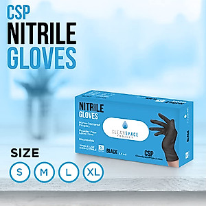 CLEAN SPACE PROJECT Nitrile Gloves, Extra Thick 5.5 Mil, Disposable, Powder Free, Latex Free (Black - Large, Box of 100)