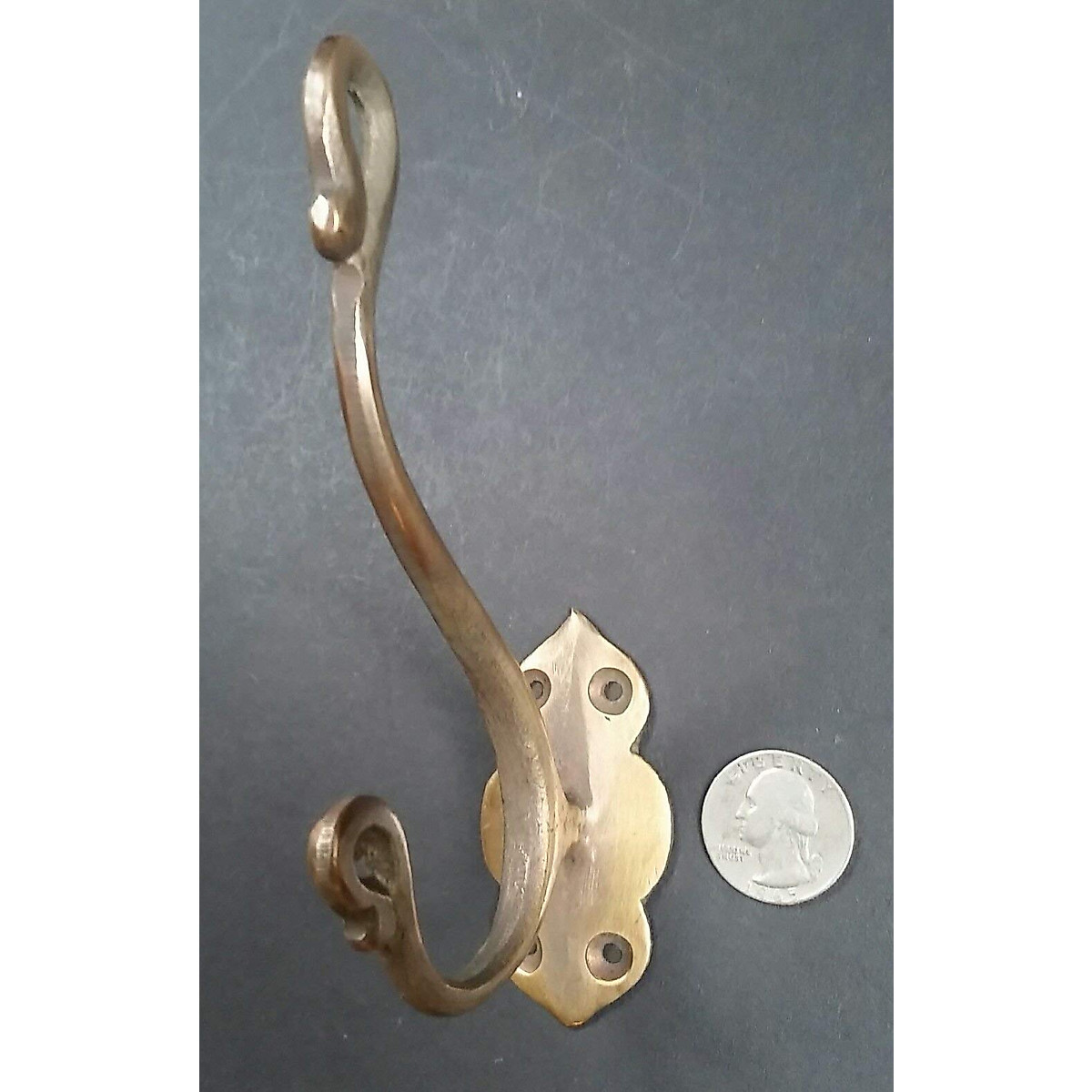 2 Large Solid Brass Vintage Antique Style Ornate Double Coat Hat Towel Hooks 6" #C11