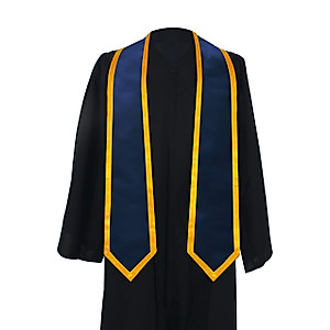 GraduationMall Plain Graduation Honor Stole Classic End Navy Blue With Gold Trim Unisex Adult 72" Long