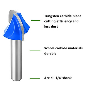 MEIGGTOOL 8Pcs Cove Box Cemented Carbide Router Bit for Woodworking, MDF and Plywood, 1/4" Shank Round Nose, 1/4" 5/16" 3/8" 1/2" 5/8" 3/4" 7/8" 1" Cutting Diameter