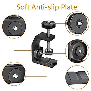 UTEBIT C Clamp with Tripod Head Adjustable Camera Clamp Mount Set for Desktop 360 Degree Swivel Mini Ball Head with Hot Shoe and 1/4 Screw Compatible with Canon Nikon DSLR Monitor