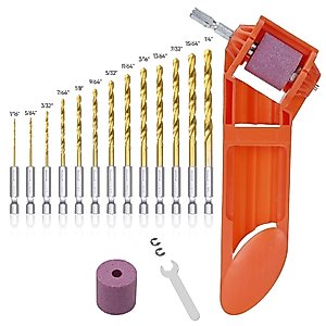 Drill Bit Sharpener Portable Diamond Drill Bits Sharpening Tool and Hex Shank Impact Twist Drill Bit Set 13 Pcs drill sharpener Tool set for Grinding Iron Drill Bits Hand Tool