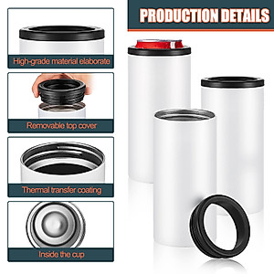 Meanplan 12 Pack Sublimation Skinny Can Cooler 12 oz White Sublimation Can Holder Blanks Insulated Stainless Steel Sublimation Drink Tumbler Holder with Gift Boxed Straws for Valentines(Tall Style)