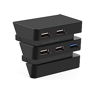 Bewinner 5-Port USB Hub, 5 Port USB Hub for PlayStation 4 Pro Console, 1 USB 3.0 and 4 USB 2.0 Port,Unique LED Indicators - Black