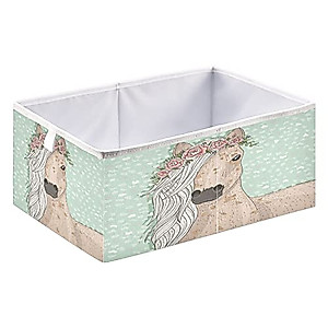 Kigai Flower Horse Storage Basket Cube Box Foldable Canvas Storage Basket for Clothes Storage,Toy Box,Home Storage
