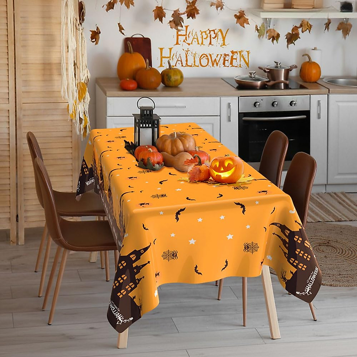 Halloween Tablecloth, 2 PCS Halloween Tablecloth Plastic, Halloween Disposable Tablecloth, 54" x 108" Halloween Tablecloth Rectangle, Halloween Table Cover for Halloween Party Supplies Decorations