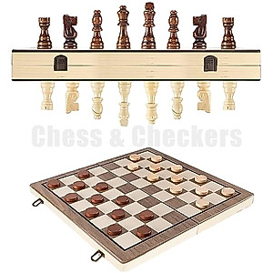 Chess Sets - 15 Inch Wooden Magnetic Chess & Checkers Set Board Game - with 2 Extra Queen Pieces - Chess Sets for Adults - Chess Set for Kids
