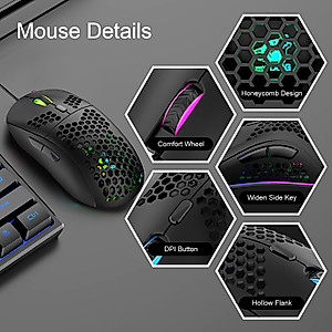 60% Wired Gaming Keyboard and Mouse Combo,Compact RGB Backlit Mini Mechanical Feel Keyboard Converter Adapter,RGB 6400 DPI Lightweight Gaming Honeycomb Shell Mouse for Xbox,PC,Laptop,MAC
