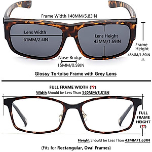 CAXMAN Polarized Fits Over Glasses Sunglasses Wear Over the Prescription Glasses Glossy Tortoise Frame Grey Lens Medium Size