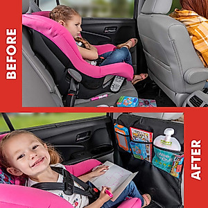 Lusso Gear Two Pack of Car Seat Protector (Gray) + Two Pack of Heavy Duty Kick Mats (Gray), Waterproof, Protects Fabric or Leather Seats, Premium Oxford Fabric, Travel Essentials