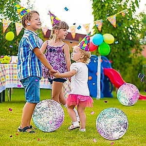 Libima 48 Pcs LED Inflatable Beach Ball 12 in Clear Confetti Glitter Beach Balls Glow in The Dark Ball Swimming Pool Ball Toy Light up Beach Balls for Summer Beach Pool and Party Favor (Colorful)